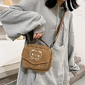 AWXZOM small cute Corduroy Crossbody bag min Kawaii Purse Crossbody Bag small Kawaii Wallet small Kawaii Crossbody Bag (brown)