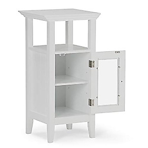 SIMPLIHOME Acadian 30 inch H x 15 inch W Floor Storage Bath Cabinet in Pure White with Storage Compartment and 1 shelf, for the Bathroom, Transitional