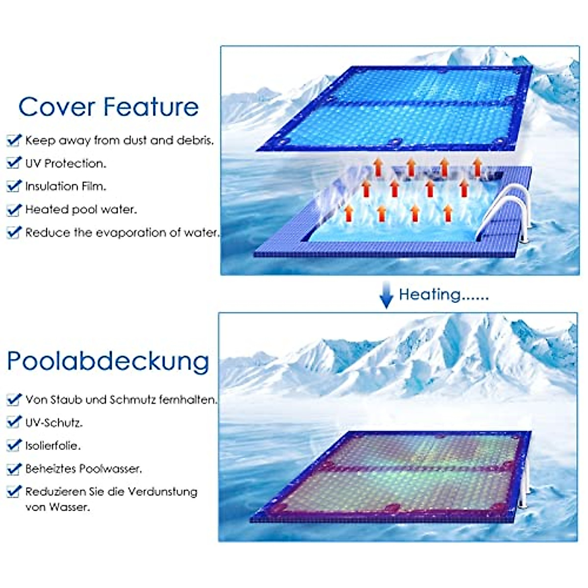 LSMKKA Solar Cover for Swimming Pool, 10 Ft 12 16 Feet Bubble Tarpaulin Heavy Duty Thermal Blanket Rectangular, Outdoor Garden Frame Pool Rainproof Cloth (Size : 320x710cm(10.4ftx23.3ft))