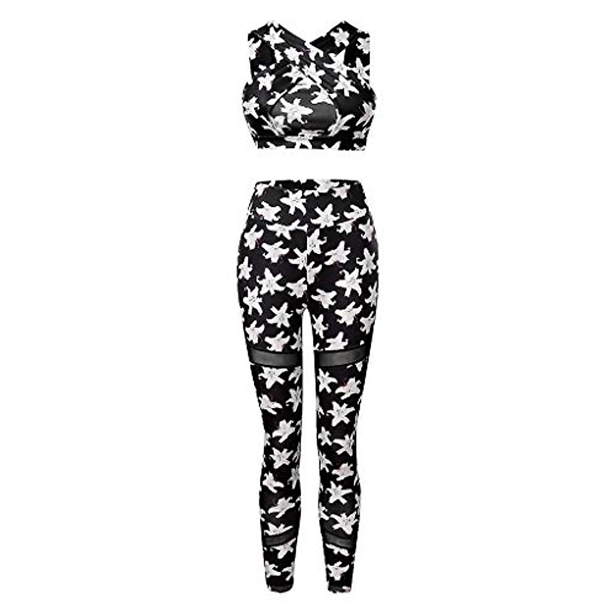 Akabsh Ladies' Print High Waist Hip Bottom Pants Running Fitness Yoga Blouse Pant Suit Workout Suit Set Fitness Sports Yoga Suit