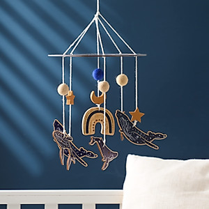 Baby Nursery Mobiles | Baby Mobile for Crib | Handmade Nursery Crib Mobile | Ocean Whale Theme Hanging Decor for Boys Girls Bedroom Cot Cabin (Blue Whale)