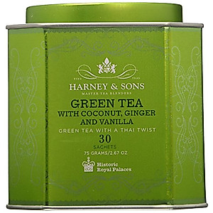 Harney & Sons Green Tea with Coconut, Ginger and Vanilla, 30 Sachets (75 g), 6.7 Ounce