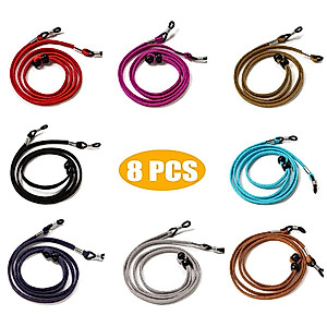 8PCS Premium Leather Eyeglass Straps, Adjustable Eyewear Retainers, Anti slip Eyeglass Chains Lanyard, Black, Gray, Brown, Blue, Dark Blue, Purple, Red 15 YJS Yjs001