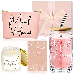 Maid of Honor Bridesmaid Proposal Gifts Box Includes Bridesmaid Glasses Maid of Honor Candle Makeup Bag Sage Wedding Invitation Cards for Bridal Party Favors
