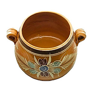 Olla De Barro Frijolera w/ Lid 3.5 Qt. Canterito Cazuela Traditional Floral Decorative Artisan Artesania