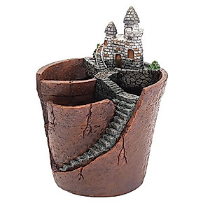 Yardwe Castle Shape Flower Pots Resin Succulent Plant Pots Fairy Garden Bonsai Planter