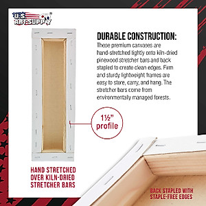 U.S. Art Supply 5-Pack Bulk White Stretched Canvas for Painting 4" x 12" Gallery Depth 1-1/2" Profile - Professional Artist Quality, 100% Cotton 12-Ounce Gesso Triple Primed for Acrylic Pouring, Oil