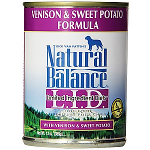 Natural Balance L.I.D. Limited Ingredient Diets Canned Wet Dog Food, Grain Free, Venison And Sweet Potato Formula, 13-Ounce (Pack Of 12)