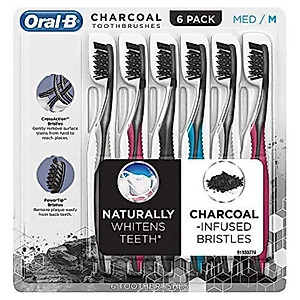 Oral-B Toothbrush Charcoal Infused CrossAction Bristles remove Plaque Stain Naturally Whitens Teeth (Medium)