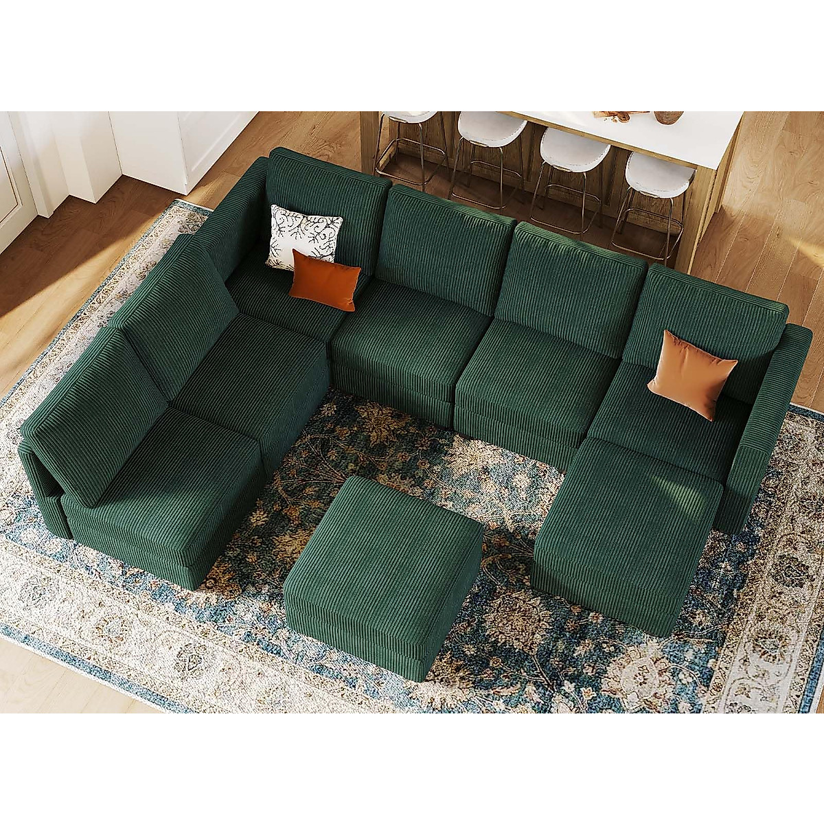 Belffin Oversized Modular Couch with Storage Ottoman Large Corduroy Sectional Couch with Chaise Convertible Modern Sectional Sofa Couch Dark Green