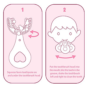 ETHCOOL Kids U-Shaped Toothbrush Food Grade Soft Silicone Brush Head 360° Oral Teeth Cleaning Design for Children Manual Training Toothbrush Easy Grip for Toddlers Blue Pink (Age 6-12)