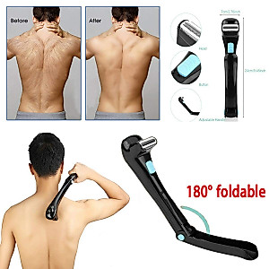 SH-RuiDu Back Hair Shaver, Mens Electric Do-it-Yourself Long Handle Back Hair Shaver, 180 Degrees Foldable & Cordless Design for Men Shaving Groomer Trimmer