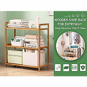 ZHIJXFAVO Wooden Shoe Rack for Closet | 3 Tier Wood and Bamboo Shoe Shelf | Shoe Storage Orgnizer for Enterway Hallway Bathroom Balcony | Easy to Assemble & Space Saving