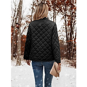 AUTOMET Womens Quilted Jackets Long Sleeve Button Down Bomber Jackets with Pockets Casual Winter Lounge Cotton Wear