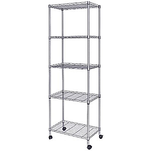 JS HANGER Wire Shelving Unit with Wheels, 5-Tier Heavy Duty Height Adjustable Rolling Metal Shelves for Storage, 550 lbs Capacity, 23.23''W X 13.4''D X 71''H, Silver