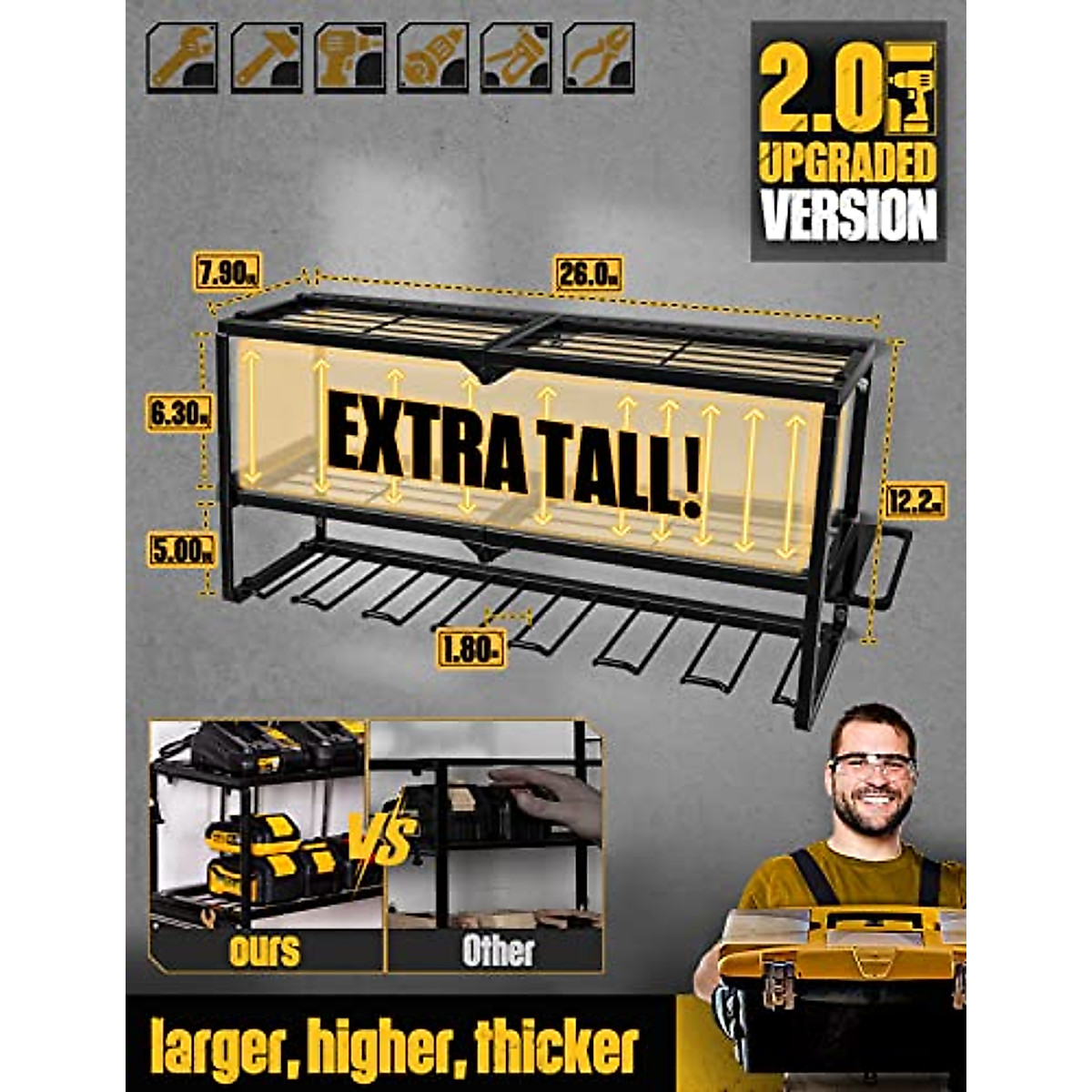 Spampur Power Tool Organizer for Tool Storage, Drill Holder Wall Mount, Tool Organizers and Storage Rack for Garage Organization, Heavy Duty Metal Tool Shelf, cordless drill storage for Father's Day