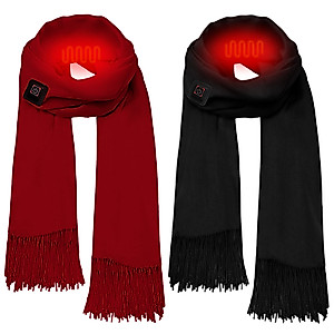 2 Pcs Heated Scarf for Women Men USB Heating Scarf Soft Warm Electric Heated Neck Warmer for Winter (Power Bank not Included) (Burgundy, Black)