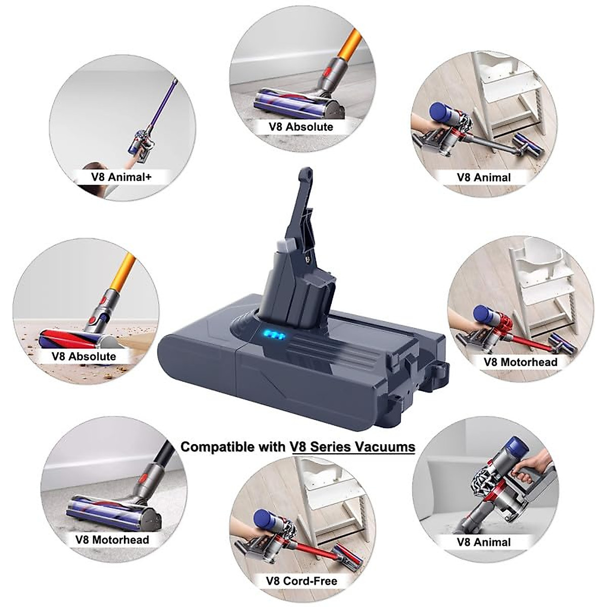 Biswaye V8 Replacement Battery Compatible with Dyson V8 SV10 Battery 215681 V8 Animal Plus V8 Absolute V8 Motorhead V8 Flufly V8 Carbon Fiber Cord V8 Animal Cordless Vacuum Battery