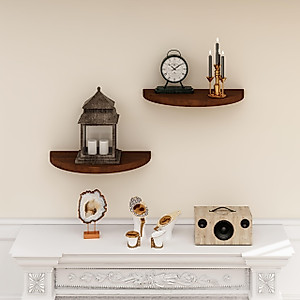 Small Floating Shelves for Wall Set of 2, Rustic Solid Pine Half Round Wood Walll Mounted Shelves for Bedroom Living Room Bathroom Kitchen Office and Plants Wall Decor (2, Brown)