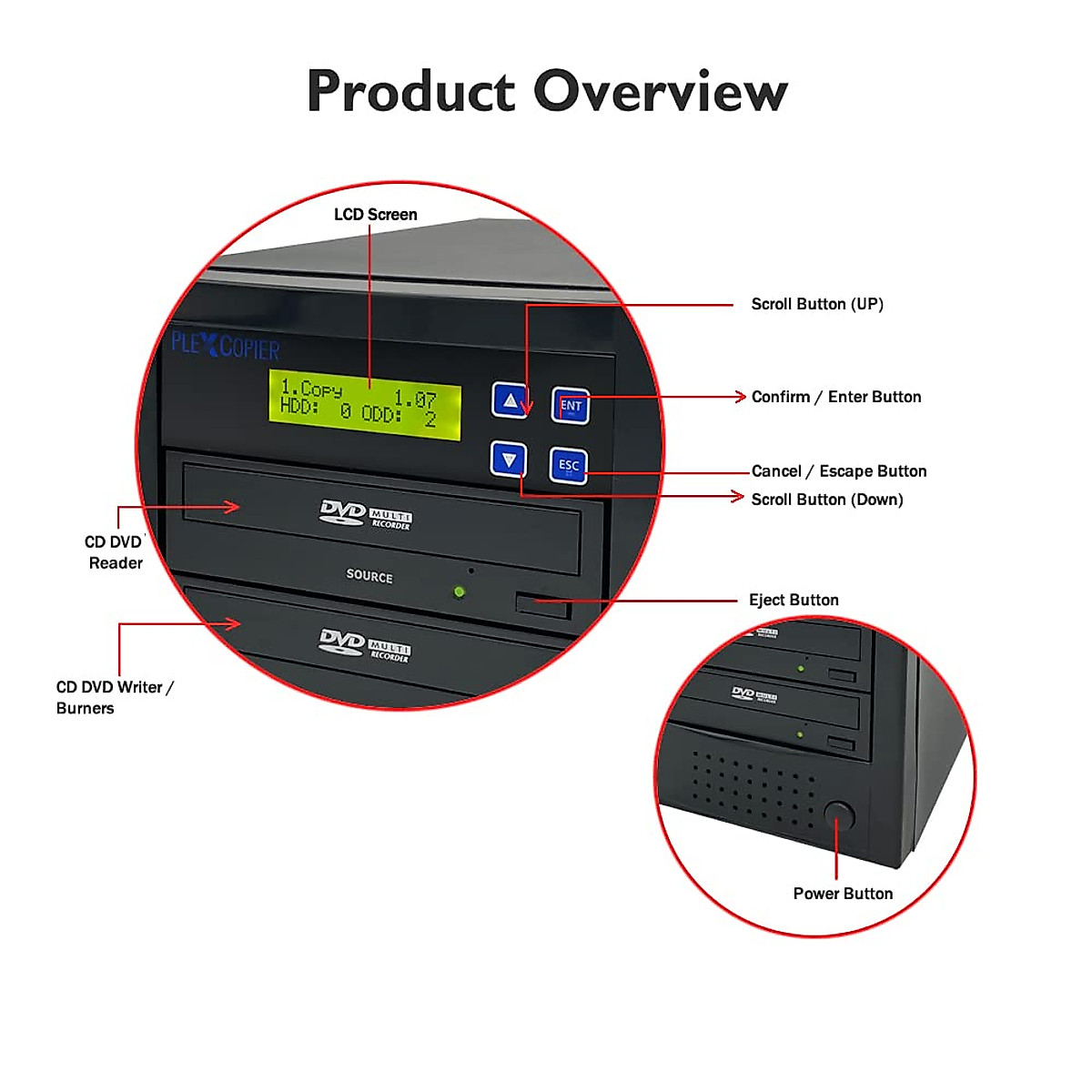 PlexCopier 24X 1 to 1 CD DVD M-Disc Supported Duplicator Copier Tower with Free Copy Protection