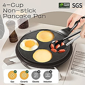 KRETAELY Pancake Pan 4 Cups Pancake Maker Nonstick Pancake Griddle With 100% PFOA Free Coating 10.5 inch Grill Pan