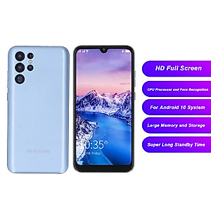 6.26 Inch Slim 3G Smart Phone Dual SIM Cell Phone for Android 10 OS, HD Full Screen Mobile Phone Support Face Recognition, Ten Core Processor, 4GB 64GB, Front and Rear HD Camera, 2800mAh(Light Blue)