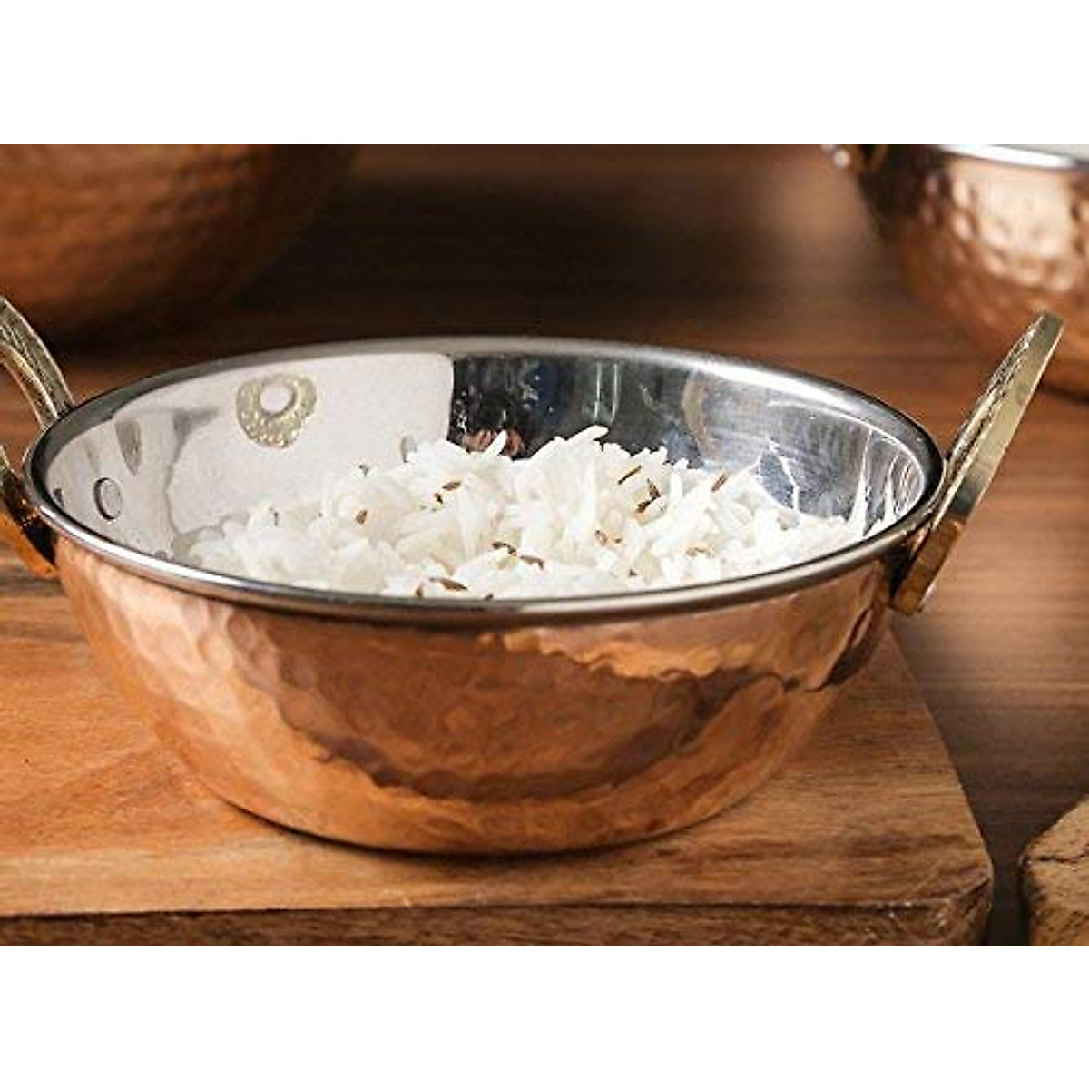 SKAVIJ Double Wall Multipurpose Bowl Copper Stainless Steel Serving Bowl Karahi (17 Ounce, Pack of 4)