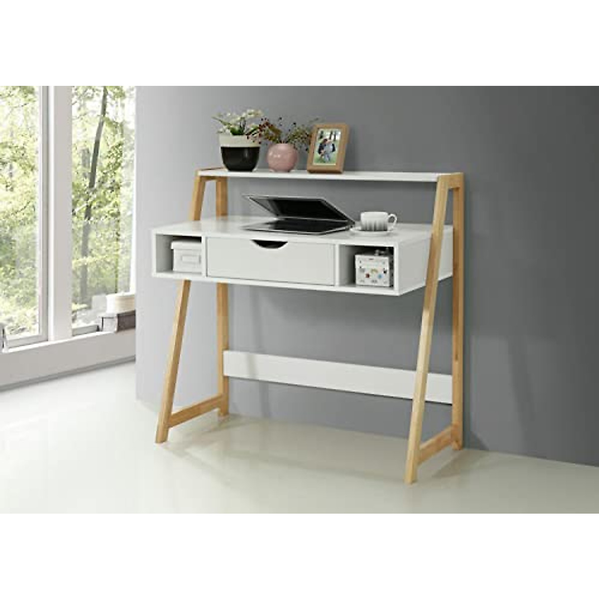 4D Concepts Heidi Collection Desk, White and Natural Wood