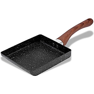 Sun Terriory Tamagoyaki Omelette Pan,Nonstick Cast Iron Egg Pan,Japanese Egg Pan,Rectangle Mini Frying Pan with Silicone Spatula & Brush,6.6×7.7inch,Black