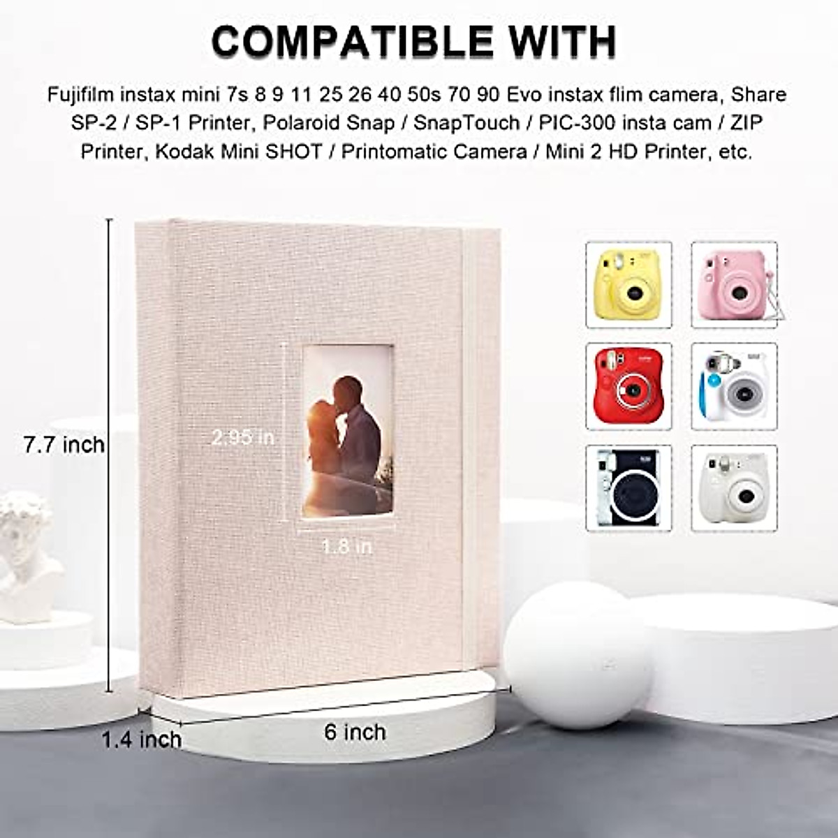 Vienrose Mini Polaroid Photo Album Book 208 Pocket 2x3 Inch Pictures for Fujifilm Instax Mini 7s 8 9 11 25 26 40 50s 90 Evo Z2300 Instant Camera, Polaroid Snap Beige 1 Pack