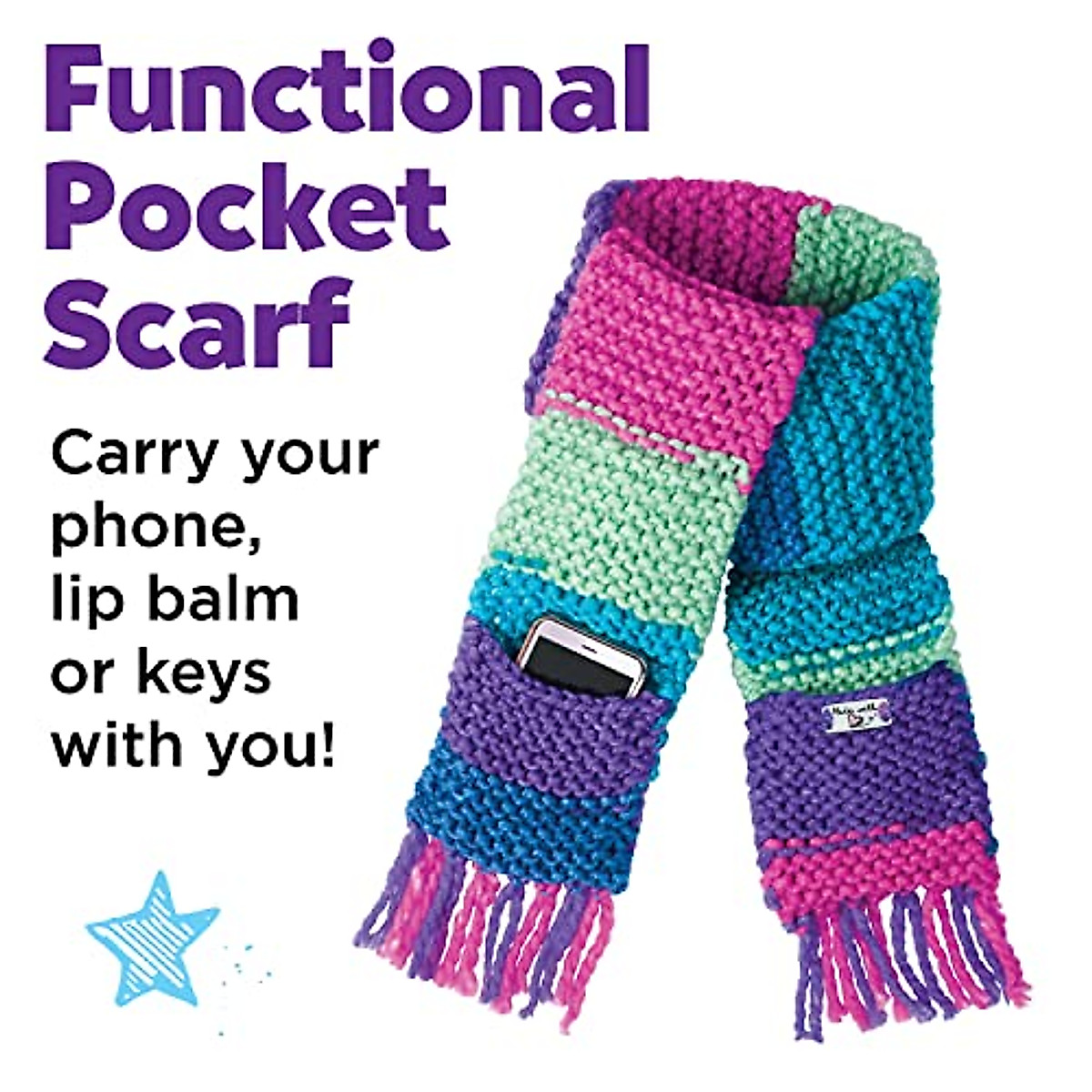 Creativity for Kids Learn to Knit Pocket Scarf - DIY Knitting Kit for Beginners, Kids Craft Kit