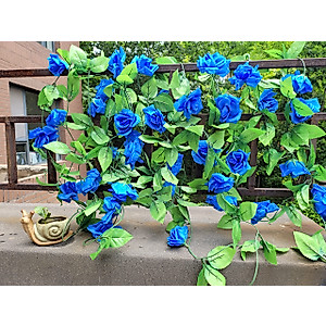 BEMACOGGI MagicZoo 2Pack 15.74FT Artificial Rose Vine Silk Flower Garland Fake Hanging Rose Flower Plant for Home Office Garden Hotel Wedding Party Decor Jewel Blue