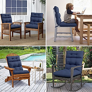 PATIOASIS Rocking Chair Cushion Tufted Adirondack Chair Cushion Non-Slip High Back Patio Chair Cushions Water-Resistant UV-Proof Navy Blue Indoor & Outdoor Furniture Cushions for Chair