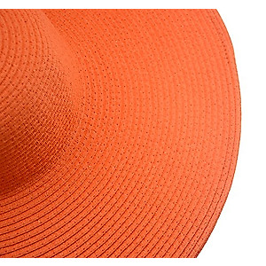 Wowlife Wide Brim Roll-up Big Beautiful Solid Color Floppy Hat (Orange)