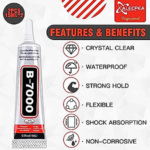 B7000 Glue - 15ml/0.5oz (2 Pack) - Multipurpose Adhesive for Electronics, Crafts, Jewelry - Strong Bonding, Flexible, Clear Drying