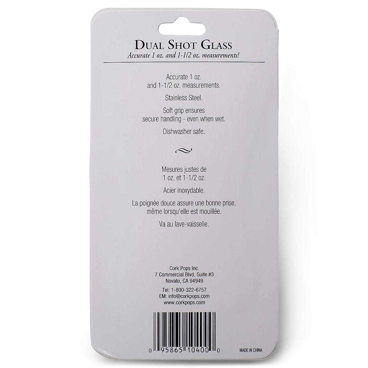 Cork Pops Giovanni Double Shot Glass With Easy To Hold Neoprene Center Grip, Silver Black