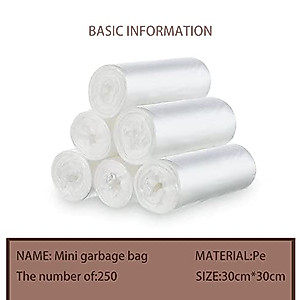 Small Clear Trash Bags，Small Garbage Bags 0.52 Gallon，Bathroom Trash Can Bin Liners, Small Plastic Bags for Bathroom Bedroom Office Garbage Can（White 10)…