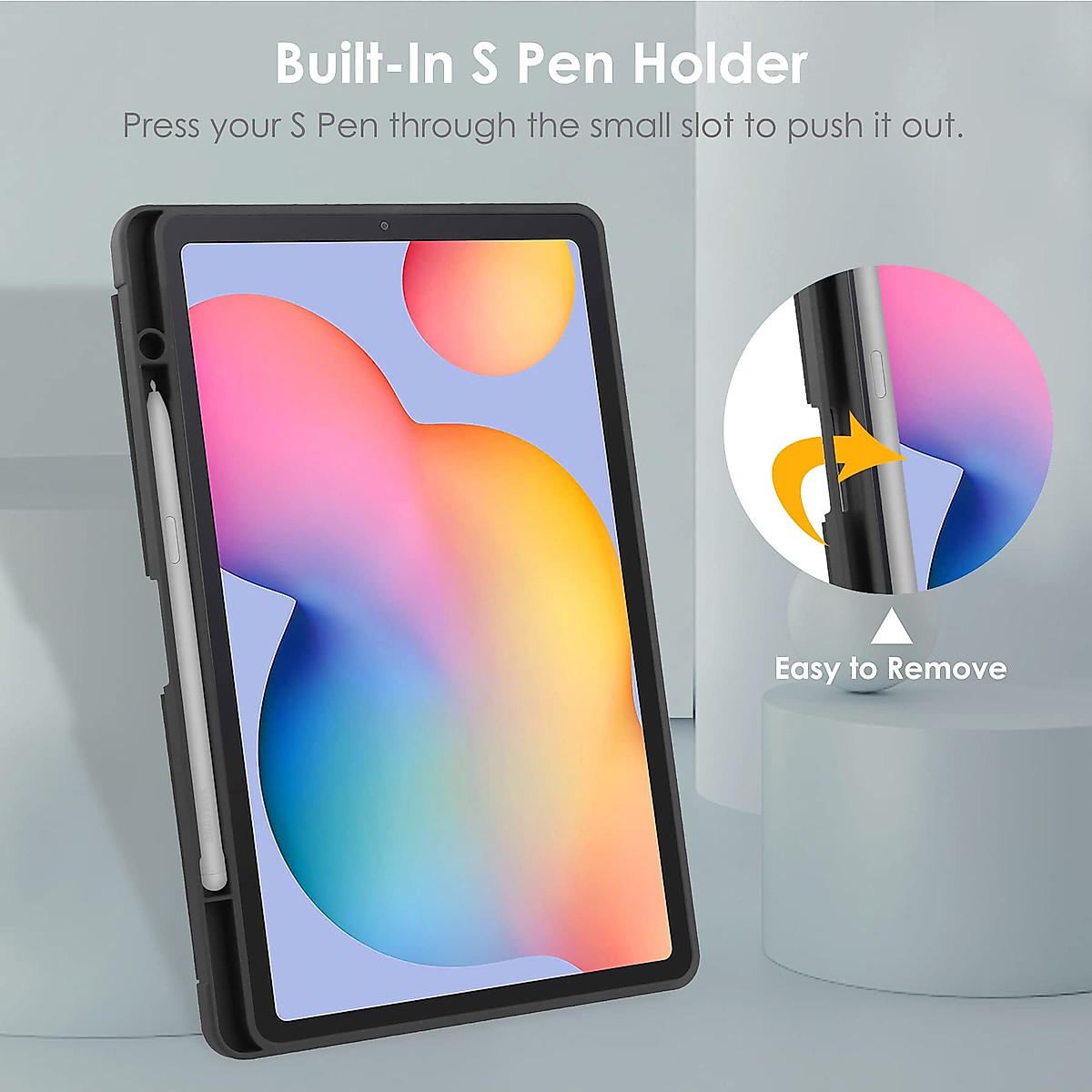 KuRoKo Galaxy Tab S6 lite 10.4 2022/2020/2024 Sleep Case with Pen Holder Ultra Slim Lightweight Shockproof Cover with Clear Transparent Back Shell for Galaxy Tab S6 lite 10.4-Black