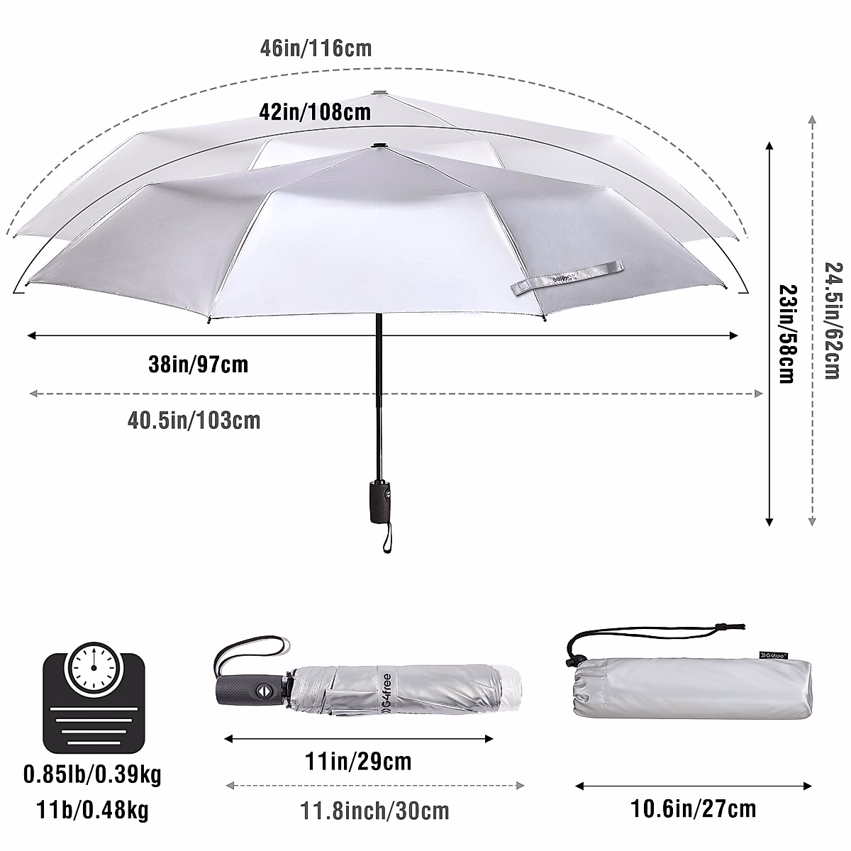 G4Free UPF 50+ UV Protection Large Travel Umbrella 42/46 Inch Auto Open Close Windproof Sun Blocking Umbrella