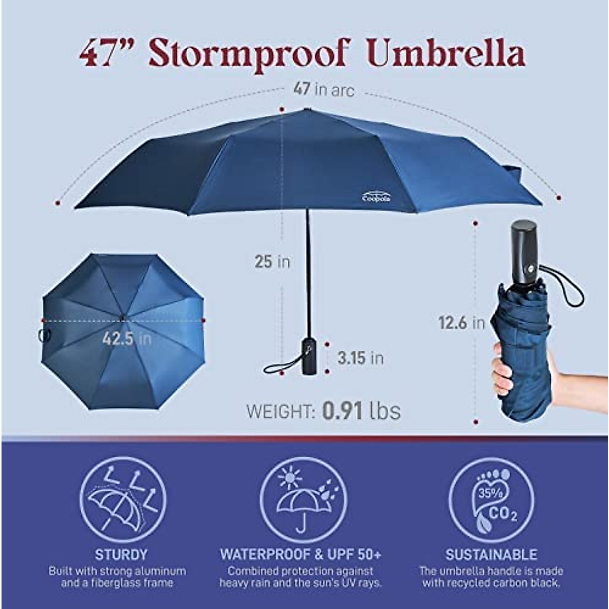 Coopola Large Umbrella - Windproof, Portable, Auto Open/Close