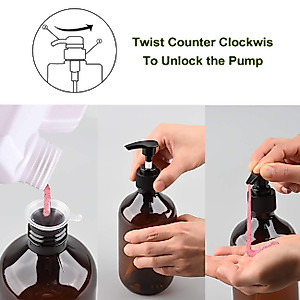 Angoodden 2 Pack Pump Bottle 500ml 17oz Plastic Pump Bottle Dispenser Amber Pump Bottles for Shampoo and Conditioner