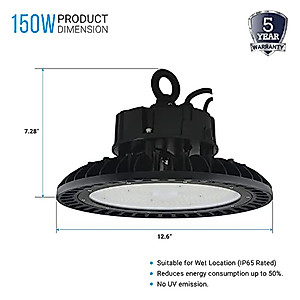 LEDMyplace UFO LED High Bay Light 150W 5700K Daylight White 21750lm IP65 1-10V Dimmable for Commercial Shop Light Factory Workshop Barn Warehouse Garage