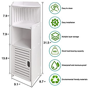 SENYAN Bathroom Storage Cabinet, Waterproof Freestanding Floor Cabinet Organizer with Doors and Shelves for Bedroom, Living Room, Kitchen,Entryway, Home Office, White