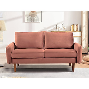 Container Furniture Direct Kent Velvet Loveseat Sofa for Modern Living Rooms and Compact Spaces, Comfy 2 Seater Couch Studio Apartment Furniture with Sleek Design, Rose