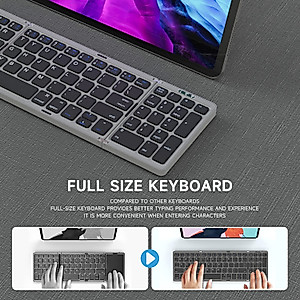 Portable Keyboard for Laptop with Numeric Keypad Foldable Keyboard Bluetooth for Laptop,Rechargeable full Laptop Keyboard Travel Keyboard for Laptop,Tablet,iPad,Phones etc,Up to 90 Days(Gray)