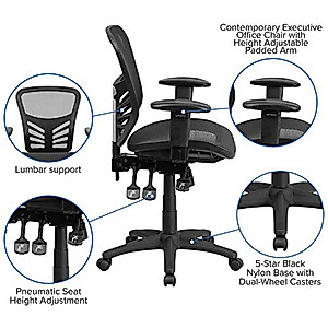 Flash Furniture Nicholas Mid-Back Transparent Black Mesh Multifunction Executive Swivel Ergonomic Office Chair with Adjustable Arms