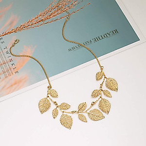 CENAPOG Bohemian Glitter Hammered Leaf Collar Necklace for Women Plant Necklace Chunky Tree Life Choker Necklace Vintage Sparkly Bib Necklace for Evening Party Fashion Jewelry (Gold)