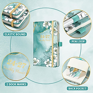 2024-2027 Pocket Planner - Pocket Planner (36-Month) with 60 Notes Pages, July. 2024 - June. 2026, 6.6" x 3.9", 3 Year Monthly Planner with Contacts, Pen Holder, Back Pocket with Thick Paper - Green