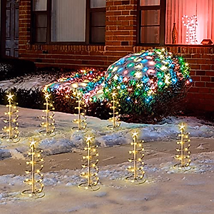 Joiedomi 4 Pack 18" Spiral Christmas Tree Pathway Light, 100 Count Warm White Waterproof Pathway Yard Stake for Christmas, Garden, Lawn, Indoor Outdoor Holiday Decoration