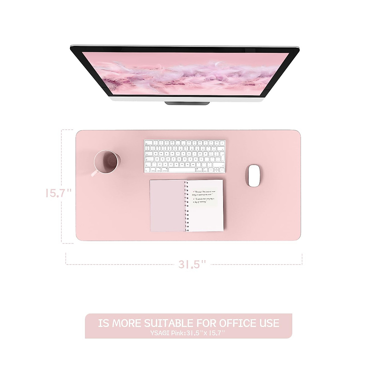 Non-Slip Desk Pad,Mouse Pad,Waterproof PVC Leather Desk Table Protector,Ultra Thin Large Desk Blotter, Easy Clean Laptop Desk Writing Mat for Office Work/Home/Decor(Pink, 31.5" x 15.7")
